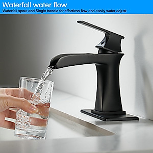 Waterfall Bathroom Faucet Black Single-Handle One Hole Sink Faucet Farmhouse Bath Vanity Lavatory Restroom Faucets