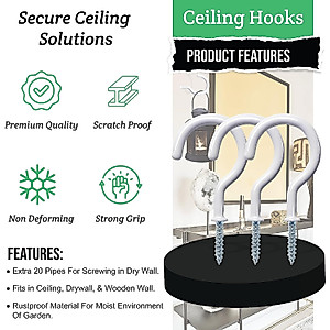 Etoolia 50 Pcs Ceiling Hooks for Hanging Plants - 2.9 inches Plant Hooks Heavy Duty, Hanging Hooks for Christmas Lights, Cups, Decors - White Vinyl Coated Screw in Plant Hanger Hook Indoor and Outdoor