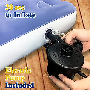 Inflatable Kids Travel Bed Toddler Air Mattress Set - Portable Blow Up Mattress Sleeping Bed Cot with Security Bed Rails and Electric Pump Ideal for Road Trip Camping Sleepovers etc. (Upgraded)