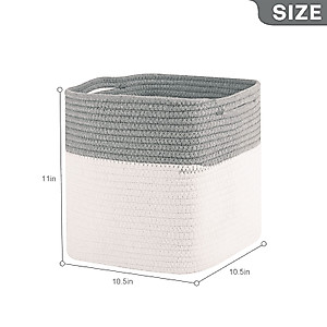 ANMINY 3PCS Cotton Rope Woven Storage Cubes Baskets Set with Handles Large Washable Decorative Open Storage Bins Boxes Nursery Baby Kid Toy Blanket Clothes Towel Laundry Organizer - Off White/Gray