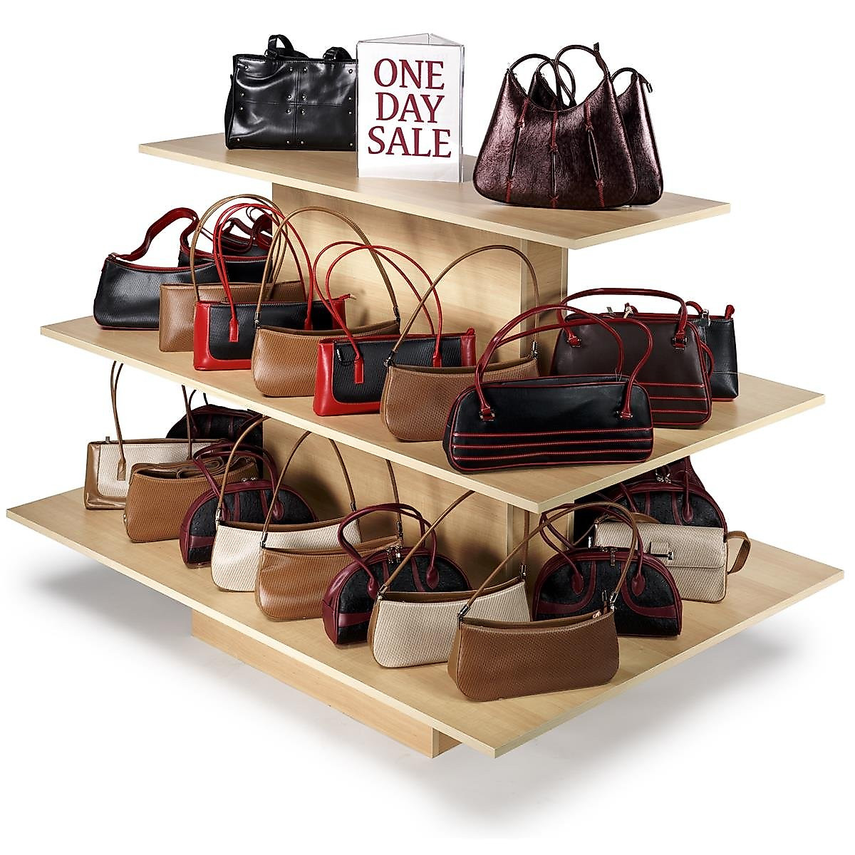 Displays2go Retail Table Display | Tiered Maple Design (3TRT6042HM)