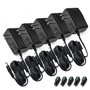 CHANZON 12V 2A UL Listed 24W AC DC Switching Power Supply Adapter (Input 100-240V, Output 12 Volt 2 Amp 24 Watt 6Ft Cord) Wall Wart Transformer Charger for DC12V CCTV Camera LED Strip Light (5-Pack)