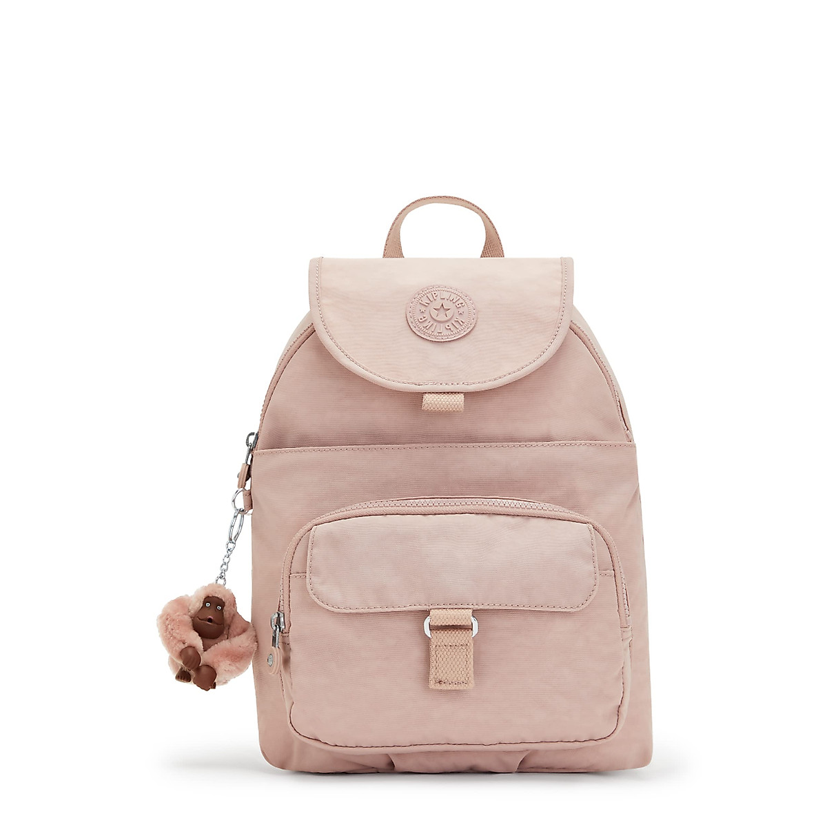 Kipling Women's Queenie, Adjustable Backpack Straps, Monkey Keychain, Key Clasp, Top Carry Handle, Brilliant Pink, 10" L x 13.25" H x 6.25" D