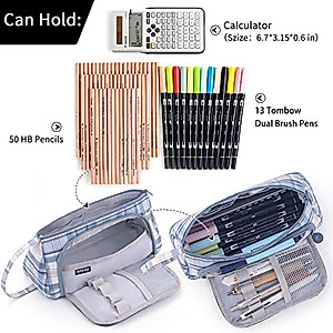 EASTHILL Big Capacity Pencil Case Canvas High Large Storage Pouch Marker Pen Case Simple Stationery Bag School College Office Organizer for Teens Girls Adults Student-Plaid Q