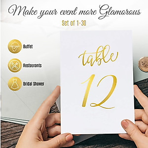 30 Pieces Table numbers For Wedding Reception With Pcs Number Holder , Holders Place cards Card Gold Numbers, white,gold