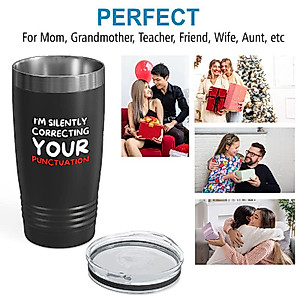 English Teacher Black Edition Viking Tumbler 20oz - I'm silently correcting - English Teacher Commas Save Jokes School Punctuation Synonym Writing Linguistic