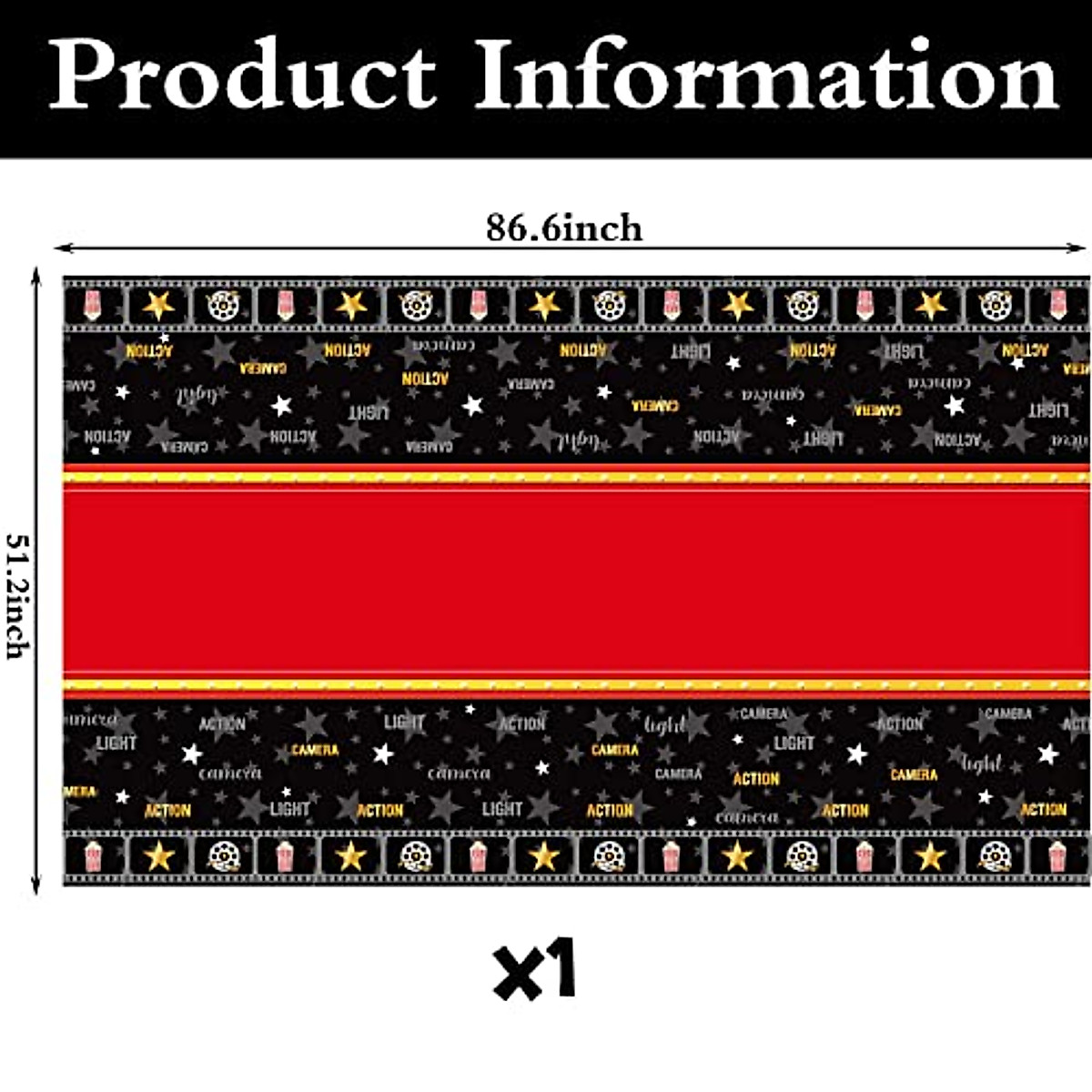 Movie Night Table Covers Waterproof Oil Proof Spill Proof Table Cloth Wipe Clean Table Cover Theme Rectangular Tablecloth for Party Decorations Movie Night Tableware, 51 x 87 Inch (1)