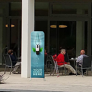 BannerBuzz Hand Sanitizer Automatic Dispenser Floor Stand Kit Touchless Machine with YOUR HANDS HERE Fabric Banner Stand Best for Hospital, Home, School, Office- 2 X 6.5 Ft (Double Side Print, Theme2)