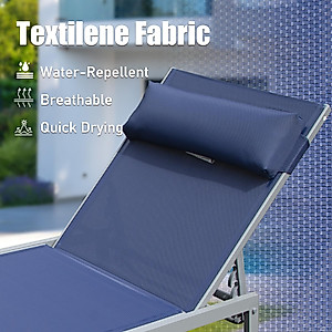 Domi Outdoor Lounge Chairs Set of 3, Upgraded Aluminum Chaise Lounge Chair W/ 5 Adjustable Positions, Patio Lounge Chair for Pool, Deck, Lawn, 2 Pool Chairs and 1 Side Table, Navy Blue