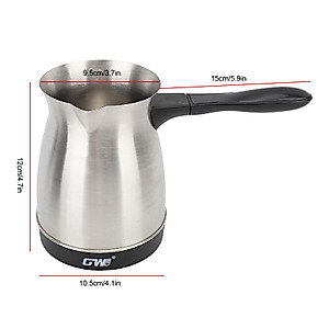 Turkish Coffee Pot, Stainless Steel Arabic, Greek & Turkish Electric Coffee Maker Machine Pot, 600ml Coffee Tea Warmer Kettle with Removable Anti Scald Handle Cordless Base for Home & Travel