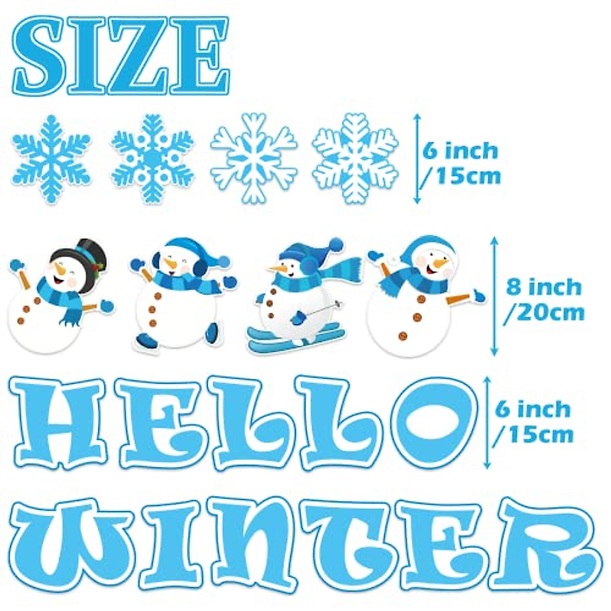54 Pieces Hello Winter Mini Cut-Outs with 100 Glue Point Dots Assorted Snowman Snowflakes Cartoon Accents Cutouts for Bulletin Board Classroom Decoration School Home Holiday Christmas Winter Party