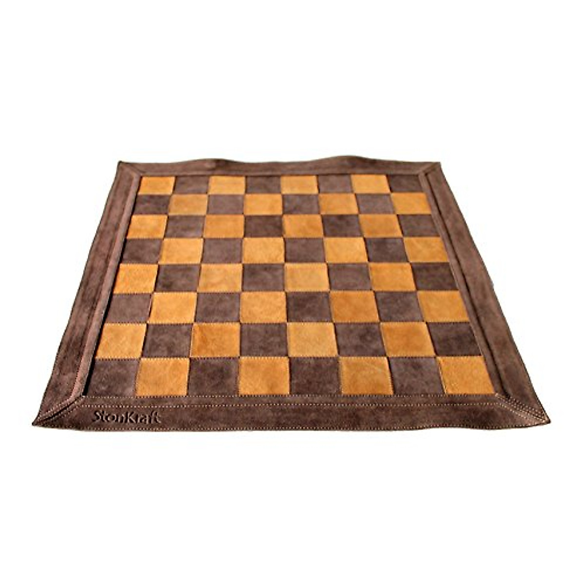 StonKraft - Big Size 19" x 19" Genuine Leather Chess Board | Roll-up Tournament Chess | Brown Suede