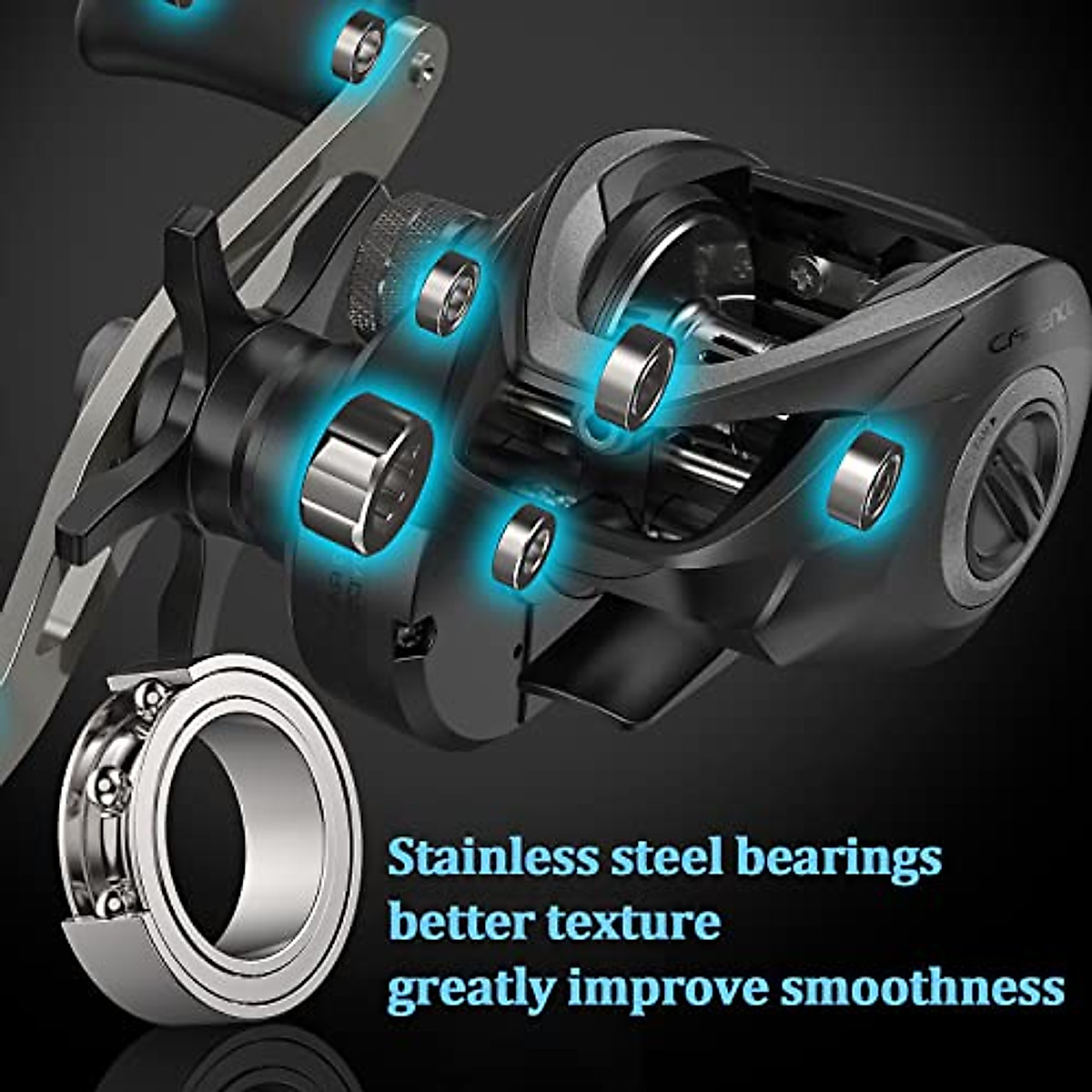 Cadence Essence Low Profile Fishing Reel，Lightweight Baitcasting Reel with 8 Corrosion Resistant Bearings， 20 lbs Carbon Fiber Drag with High Speed 7.3:1 Gear Ratio Baitcaster Reels