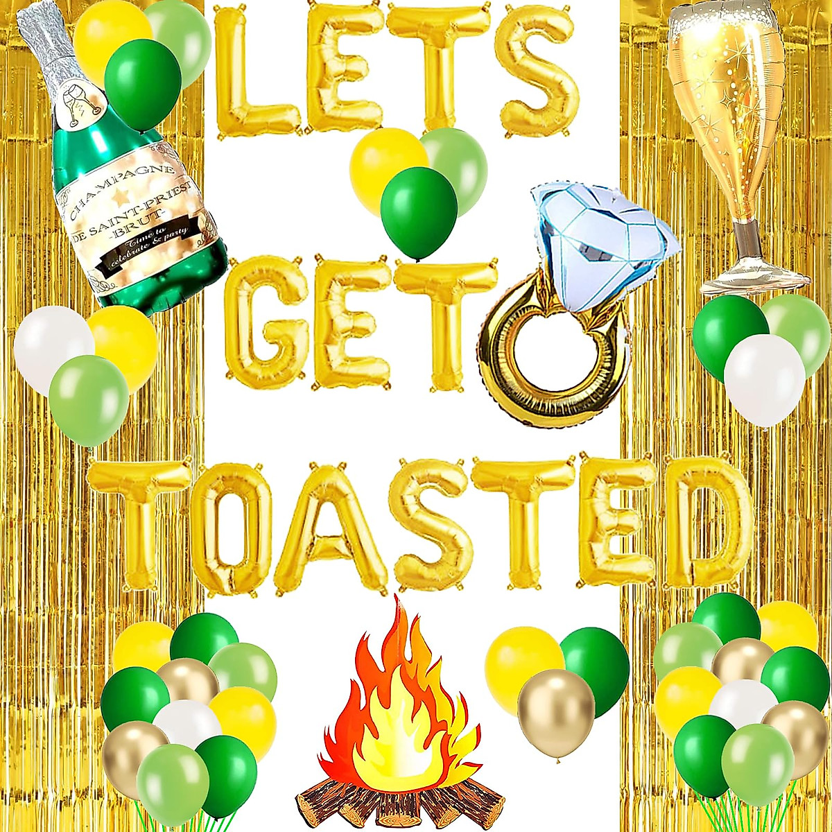 Camp Bachelorette Party Decorations Gold Let's Get Toasted Balloons Happy Camper/Weekend In The Woods/Lake Hiking/Mountain/Camping Themed Engagement Bridal Shower Party Supplies Decorations