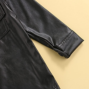 Toddler Little Girl Dress Fall Winter Leather Shirt Dresses Kids Jacket Button Cardigan Outerwear (Black, 5-6 Years)