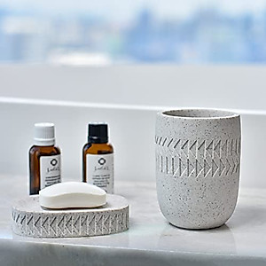 Lilyang Grey Ceramic Bathroom Accessories Set, 4 Pcs Bathroom Accessory Set with Soap Dispenser, 2 Bathroom Tumblers and Soap Dish, Premium Accesorios para Baño for Bathroom Decor