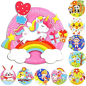 JUYEE Craft Kits for Kids Ages 4-8 with Stickers and Paper Plates,10 Packs Animal Paper Plate Sticker for Craft Parties, Groups and Kindergarten for Boys and Girls