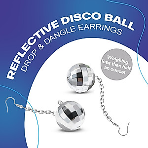 Rave Envy Disco Ball Earrings for Women - 70's Silver Halloween Earrings Women's Costume Accessories