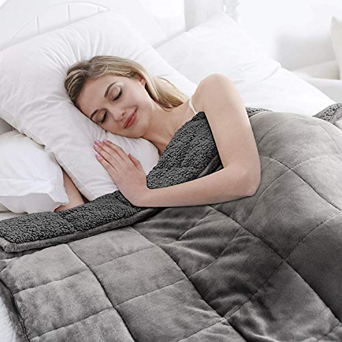 Coolplus Fleece Weighted Blankets 20lb ,Soft Sherpa and Warm Fuzzy Dual Sided Throw Blanket for Adult, Plush Weighted Blankets Suit for Sofa, Twin/Full Size Bed, 60 x 80 Inch, Grey