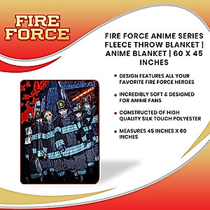 JUST FUNKY Fire Force Anime Series Fleece Throw Blanket | Fire Force Manga Throw Blankets | Fire Force Character Favorites Anime Blanket | Measures 60 x 45 Inches