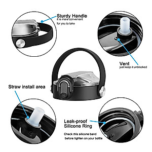 SENDESTAR Straw Lid with Silicone Spout and Locking Lid for Hydroflask Wide Mouth Water Bottle with 12,16,18,20,24,32,40,64 oz, Auto Flip Straw Top Cap Replacement Fits Most Wide Mouth Bottles