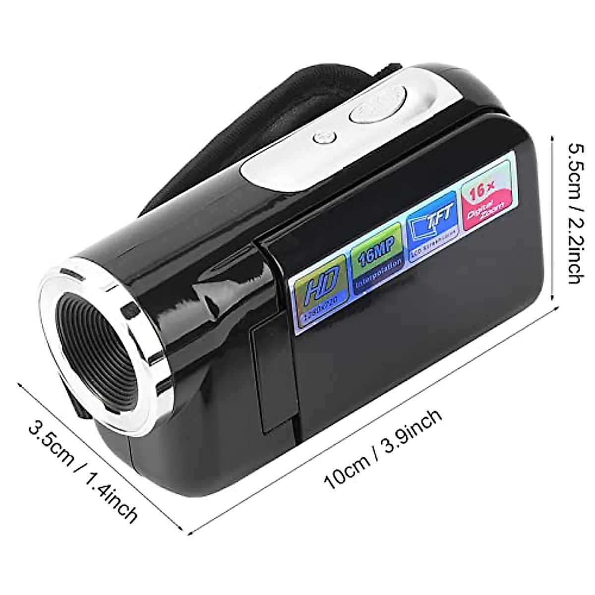 Portable Child DV Camera, 16X Digital Zoom, HD Camera, Support Memory Card, Children's Toys with TFT LCD Sceen (Black)