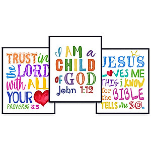 Jesus Loves Me - Trust in the Lord With All Your Heart - Child of God Wall Decor - Religious Scripture Wall Decor - Catholic Christian Gifts for Women, Kids, Pastor, Minister - Bible Verse Wall Art