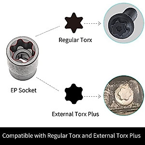 External Torx Plus Socket Set 6 Point EP Socket EP4, EP5, EP6, EP7, EP8, EP10, EP11, EP12, EP14, EP16, EP18, EP20, EP22, EP24, EP26, EP28, EP30, EP32 with 1/2'' 3/8'' 1/4'' Dr E-Torx Plus Socket 19pc