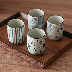 Caalio Japanese Retro Porcelain Tea Cups, for Matcha Coffee Hot Green Tea, Chinese Tea, Mino ware, Compact Cup, Diameter 2.3 inches x height 2.9 inches, 5fl oz/150ml - Folding Fan