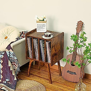 LELELINKY Record Player Stand, Brown Record Storage Table with 4 Cabinet Up to 100 Albums (Patented)