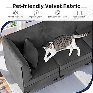 JAMFLY Modular Sectional Sofa U Shaped Sectional Couch with Reversible Chaise Convertible Sectional Couches for Living Room, 6 Seat Sofa Couch with Ottomans, Drak Grey