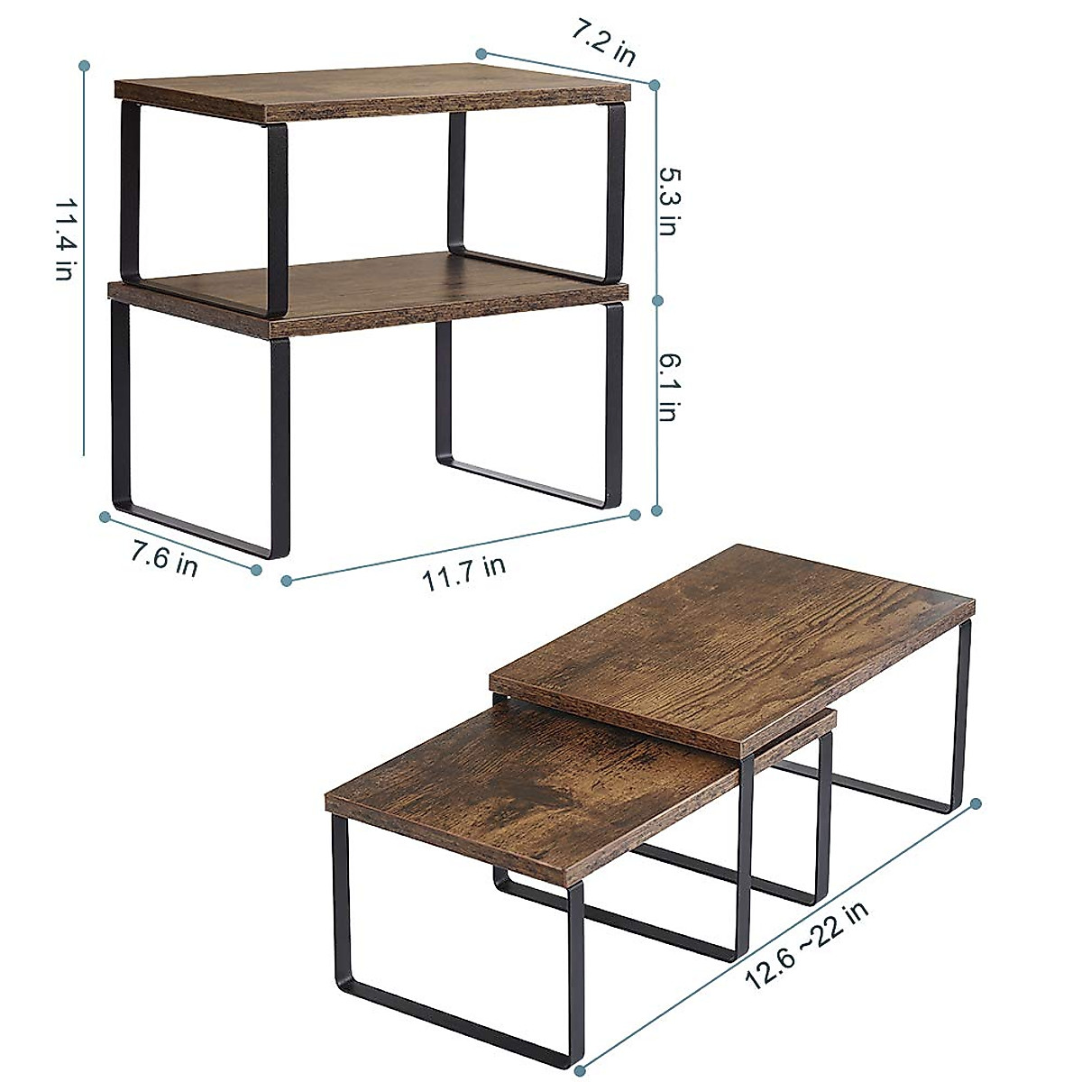 MOOACE Kitchen Counter Shelf, Stackable Cabinet Shelf Organizers Expandable Countertop Shelf for Pantry - Set of 4 - Brown