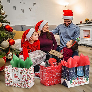 YANGTE 16 Pack Large Christmas Gift Bags with Tissue Paper, Bulk Reusable Christmas Tote Bags with Handles for Grocery Shopping Totes Xmas Event Party, 12.6" x 9.8" x 6.7"