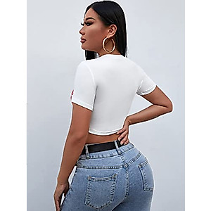 SOLY HUX Women's Graphic Tees Y2k Crop Top Short Sleeve T Shirt Tee Summer Tops White M