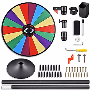 WinSpin 36 Inch Heavy Duty Prize Wheel Dual Use Adjustable Tabletop and Floor Stand Large Fortune Wheel with Dry Erase Marker & Eraser 18 Slots Spinning Wheel for Carnival Spinner Game Tradeshow