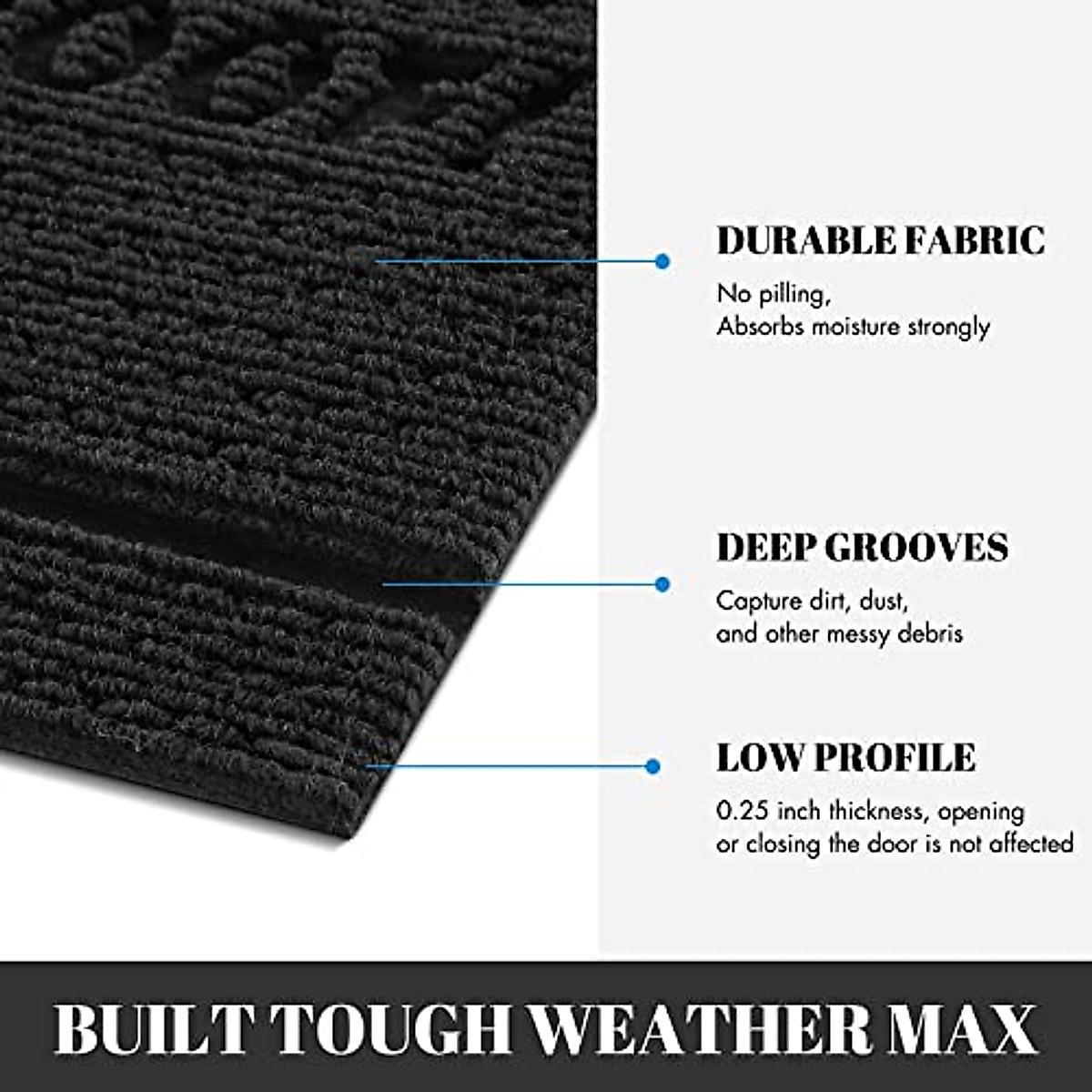 Yimobra Dirt Trapper Door Mat Outdoor Entrance, Muddy Paws Dog Door Mat at Home Entryway, Heavy Duty Durable Front Door Mats, Natural Rubber Backing, Non-Slip, Low Profile, 29.5 x 17, Black