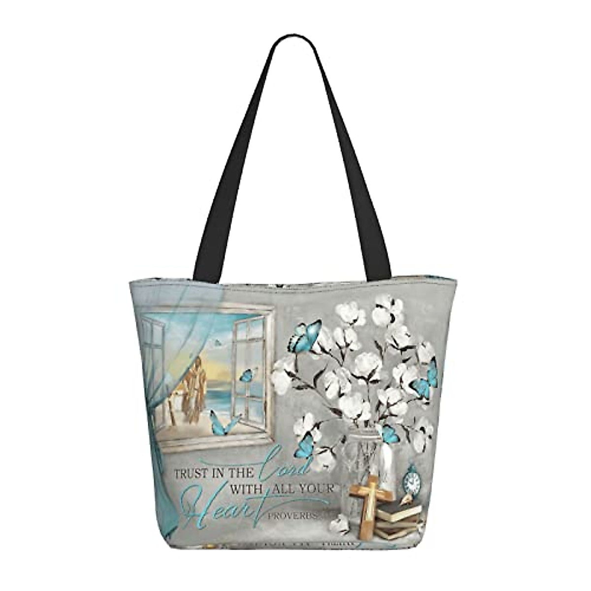 SENROLAN Bible Tote Bag Christian Reusable Shopping Tote Bag Inspirational Scripture Gift Bags For Women Mothers Day