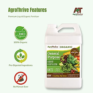 AgroThrive All Purpose Organic Liquid Fertilizer - 3-3-2 NPK (ATGP1128) (1 Gal) for Lawns, Vegetables, Greenhouses, Herbs and Everything Else that Grows