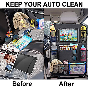Car Seat Organizer Back Seat with 10" Tablet Holder Adjustable Straps 9 Storage Pockets Kick Mats Car Seat Back Protectors Great Travel Accessories for Kids and Toddlers 2 Pack + 2 Car Headrest Hook