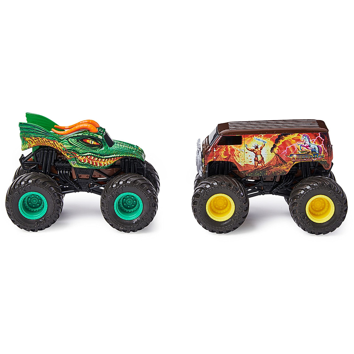 Monster Jam, Official Dragon vs. Thunder Bus Color-Changing Die-Cast Monster Trucks, 1:64 Scale