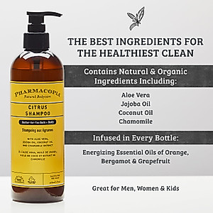 Pharmacopia Citrus Shampoo - Natural Hair Care with Plant Based & Organic Ingredients Aloe Vera, Jojoba Oil, Coconut Oil, and Chamomile Extract - Vegan, Cruelty Free, No Parabens or Sulfates, 16 oz