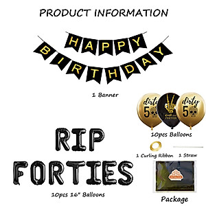 Geloar RIP FORTIES 50th Birthday Party Supplies, RIP FORTIES Balloons Happy Birthday Banner for Death to My Forties 40s RIP Youth Men Dirty 50 Funny 50th Bday Decorations (Gold, RIP FORTIES)