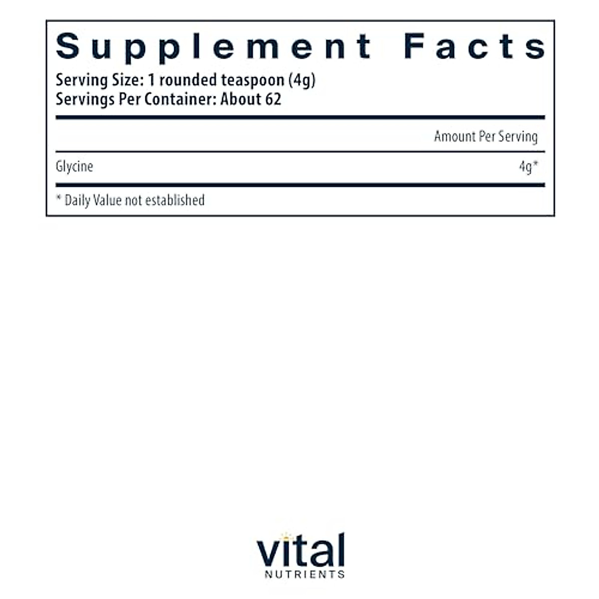 Vital Nutrients Glycine Powder | Amino Acid to Promote Restful Sleep, Stress Relief, Memory and Cognitive Support* | Vegan Supplement | Gluten, Dairy and Soy Free | 62.5 Servings