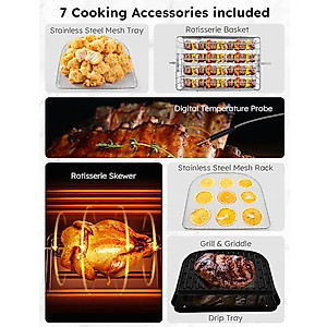 Nuwave Brio Air Fryer Oven, 15.5Qt X-Large Family Size, SS Rotisserie Basket &Skewer-Kit, Reversible Ultra Non-Stick Grill/Griddle Plate, Powerful 1800W, Integrated Smart Thermometer,Black