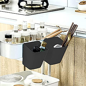 SMGSP 5 Pack Cart Hanging Cup Holder, Rolling Cart Accessories Utility cart Accessories Hanging Bins, Pencil Holder Hanging Trolley Basket, Planter Hanging Buckets for Home Kitchen (Black)