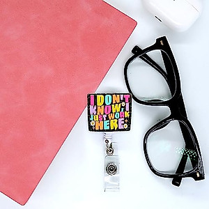 Badge Reel Retractable with Alligator Clip I Just Work Here Funny ID Clip Nurse Name Badge Holder Nurse Office Worker Teacher Students Acrylic Badge Clip