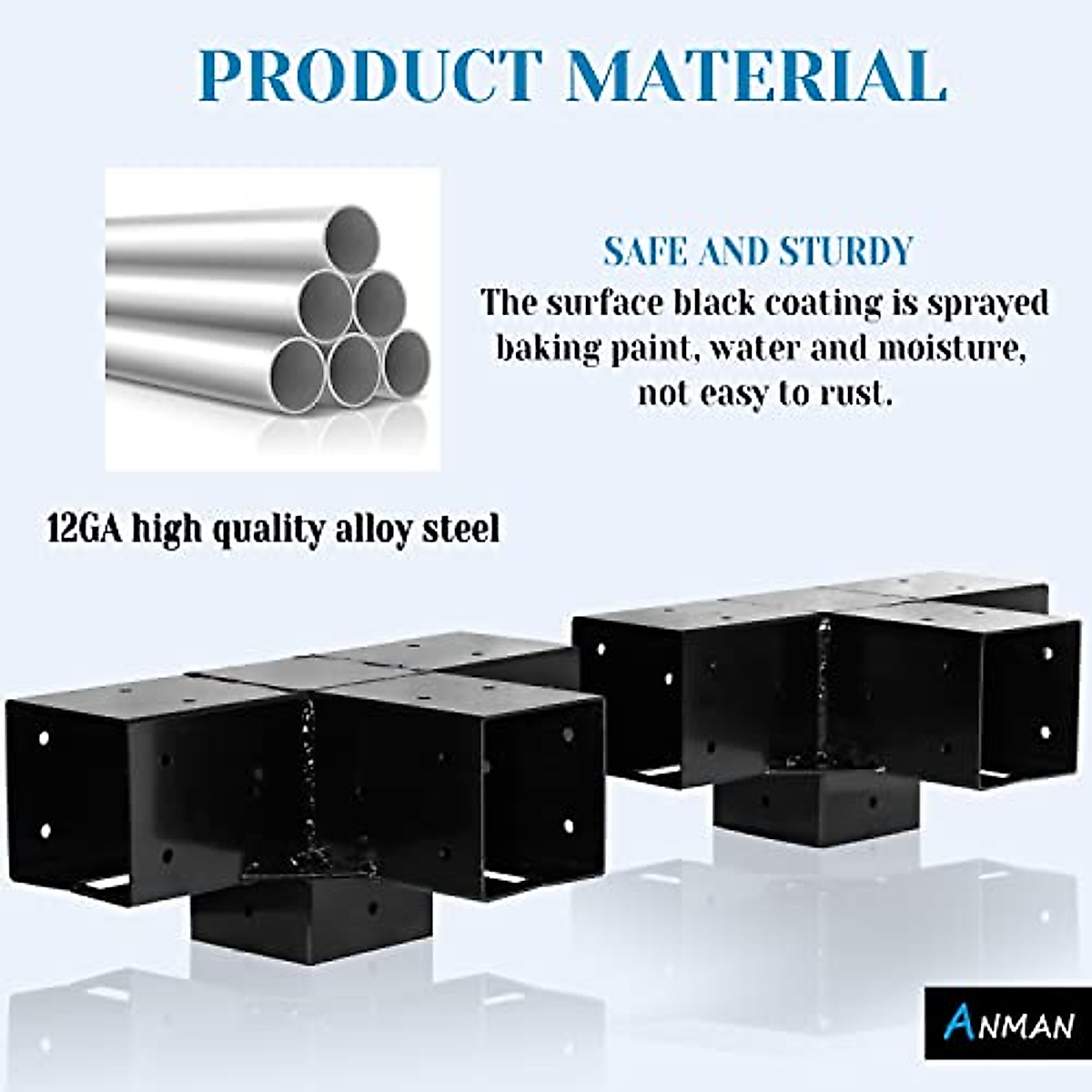 Anman 4-Way 90° Corner Wood Brackets with Screws for 4x4 (Actual: 3.5x3.5 Inch), Alloy Steel Beams/Pergola/Gazebo Kit (4-Way Corne Brackets (2 PCS))