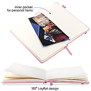 BLUMOST Lined Journal Notebooks with Pen Loop, Hardcover Notebook Journal for Work, 100Gsm Premium Thick Paper with Inner Pocket, Medium 5"x8.25", (Pink)