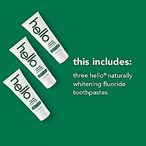Hello Naturally Whitening Fluoride Toothpaste, Natural Peppermint Flavor and Tea Tree Oil, Peroxide Free, Gluten Free, SLS Free, 3 Pack, 4.7 OZ Tubes