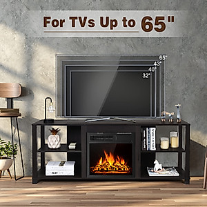 Tangkula Fireplace TV Stand for 65 inches TV, with 18 inches 1500W Recessed Electric Fireplace with 7 Flame Setting & Remote Control,Faux Fireplace TV Stand